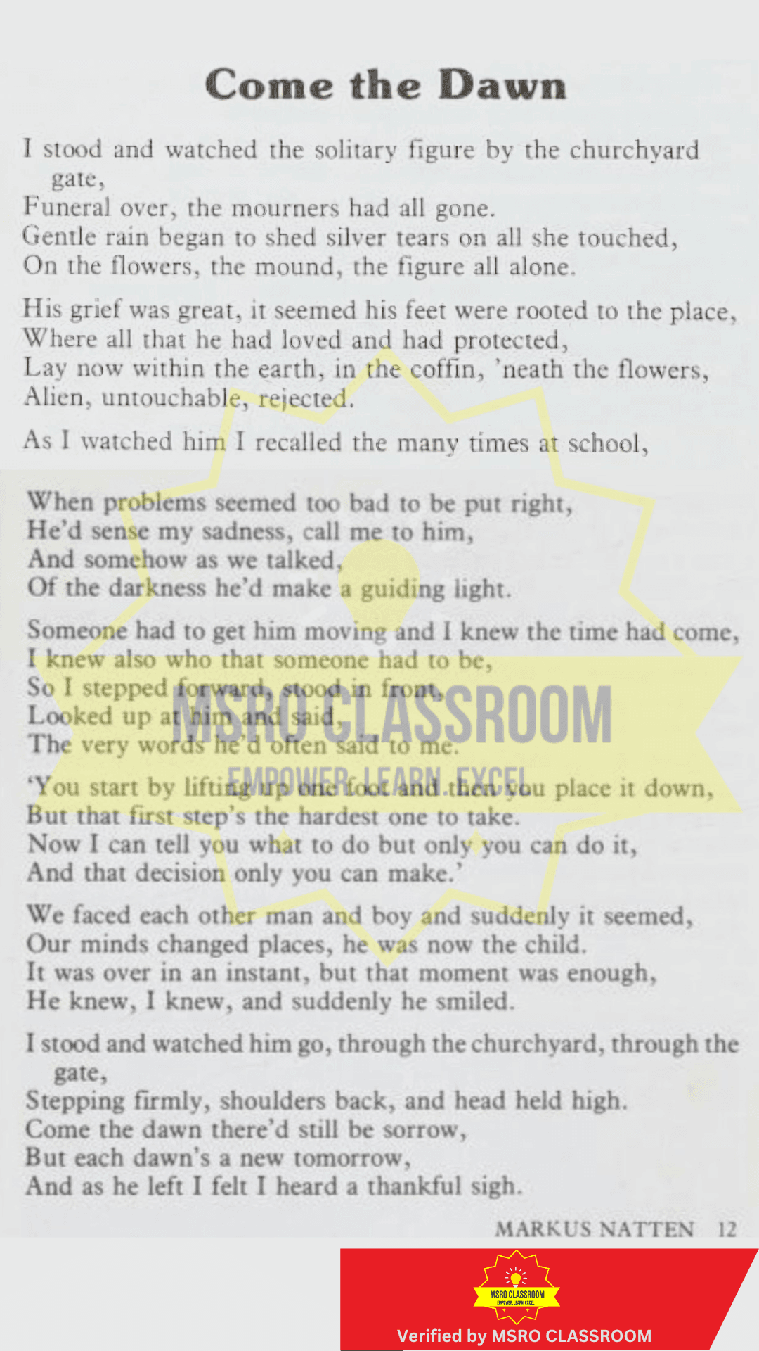 About The Poet Markus Natten-Poet Of Childhood. - MSRO CLASSROOM